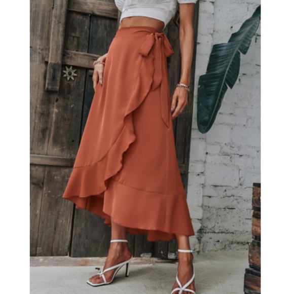 Skirts | Boho Rust Brown Hem Knot Side Wrap Maxi Skirt | Poshmark